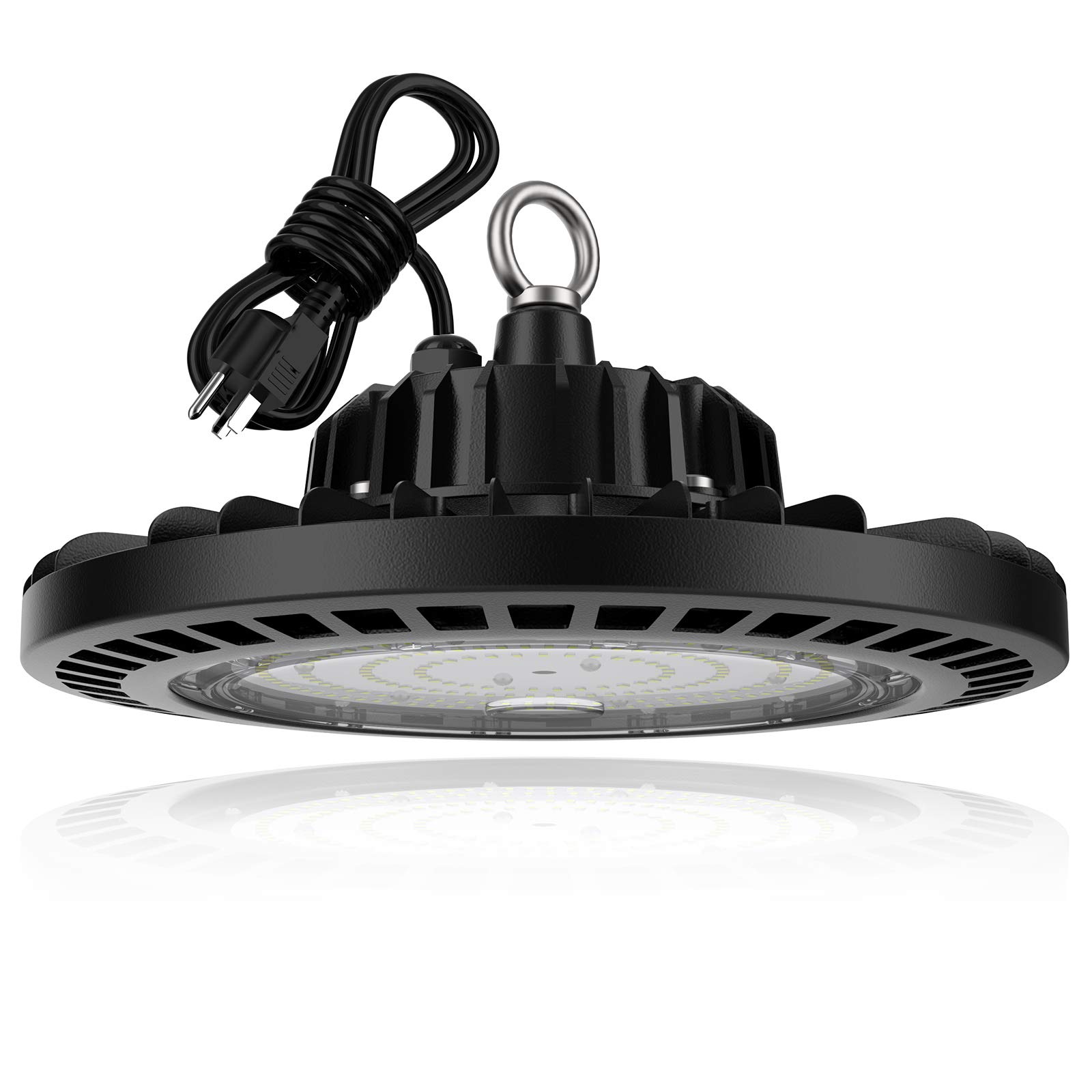 FREELICHT LED High Bay Light, 200W 38000LM Waterproof Commercial Light Fixture with Safety Cable, 1-10V Dimmable UFO High Bay Shop Light for Garage, Warehouse, Workshop