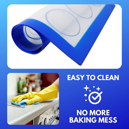 Jenaluca Silicone Baking Mat 2 Pack Non Stick with Cookie Measurements Heat Resistant for Cookies & Other Pastries or Meat,Pastry Mat,Non Slip- 16.5 x 11.6