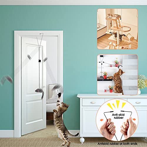 FYNIGO Self-Play 3 Ways Hanging Door Cat Mouse Toys for Indoor Cats Kitten,Interactive Cat Mice Toys for Hunting Exercising Eliminating Boredom, for Small Breeds
