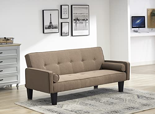 ERYE 71.6" W 3-in-1 Upholstered Napping Futon Loveseat Convertible Sleeper Bed,2-Seaters Sofa & Couch Tufted Cushions Love Seat Daybed for Small Space Living Room, Brown with Pillows