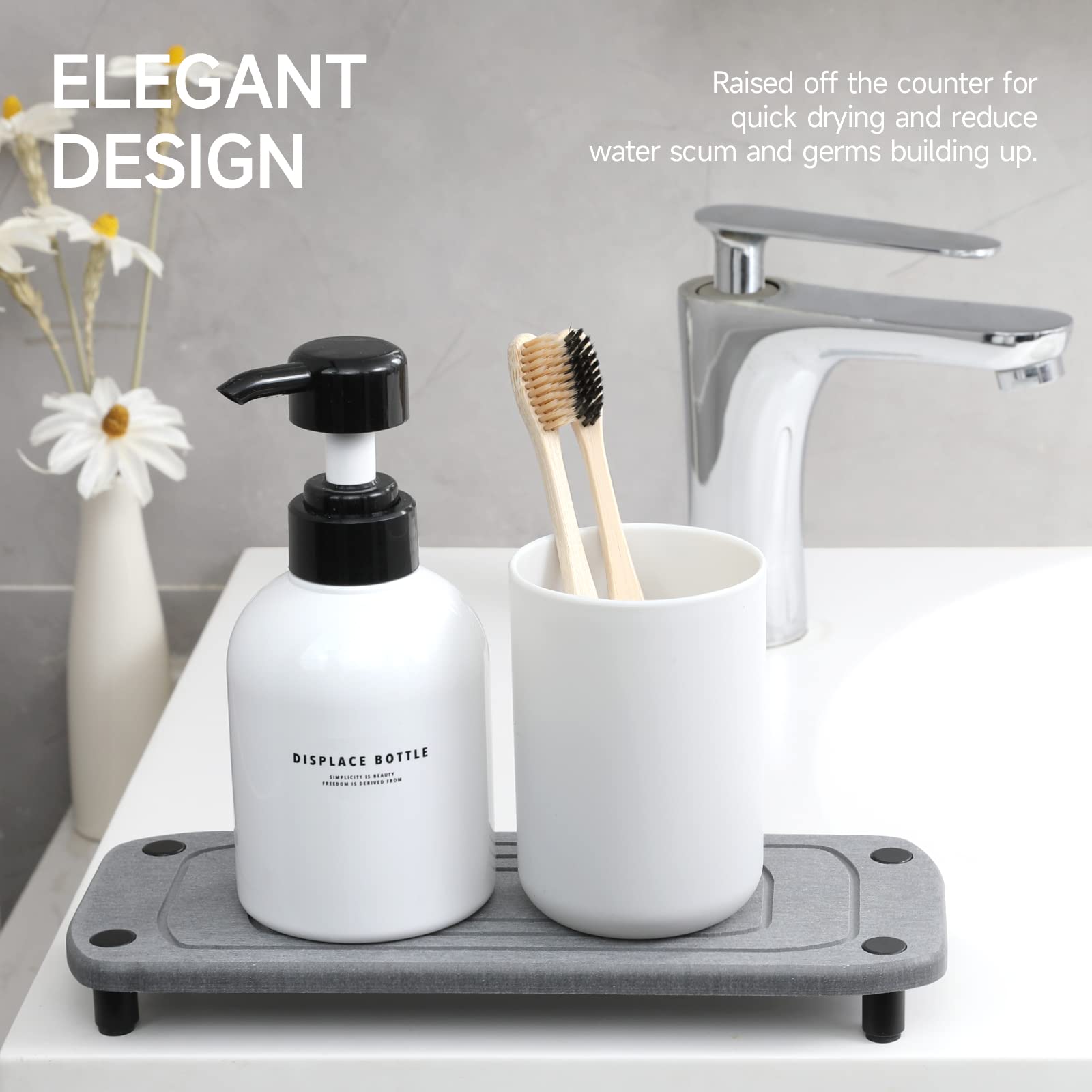 Homusthave Sink Caddy Instant Dry Sink Organizer, Sponge Holder for Kitchen Sink, Diatomaceous Earth Fast Drying Stone Sink Tray for Kitchen Bathroom Countertop, Linen Gray
