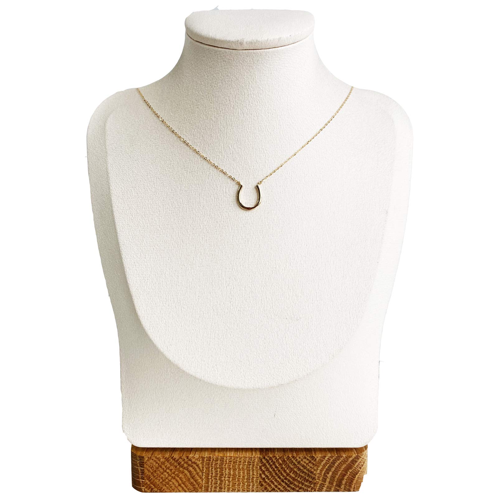 FANCIME 14K Real Solid Gold Horseshoe U Shape Pendant Necklace Fine Jewelry for Women 16+2 inch Extender