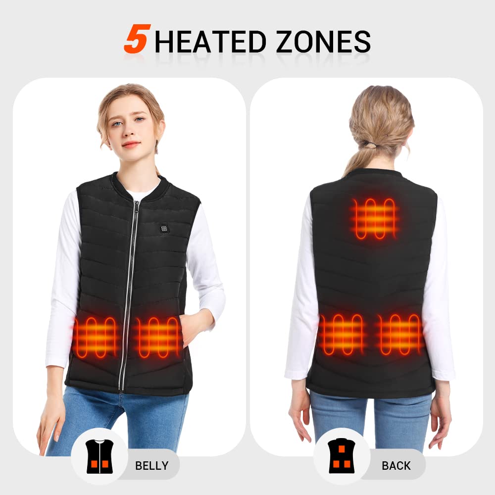 fawutii Heated Vest for Men and Women with Battery Pack Included Mens Womens Lightweight Smart Heated Vests with 5 Heating Pad Vest (M)