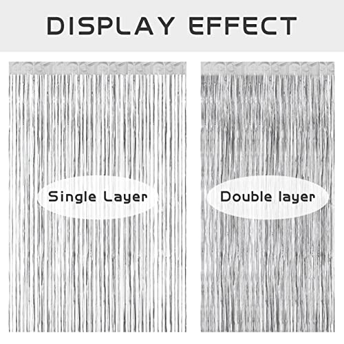 FYY (3 Pack 3.3 ft x 6.6 ft Metallic Tinsel Foil Fringe Curtains Party Decorations, Silver Birthday Backdrop Curtains for Party Wedding Holiday Engagement Bridal Shower Baby Shower Bachelorette