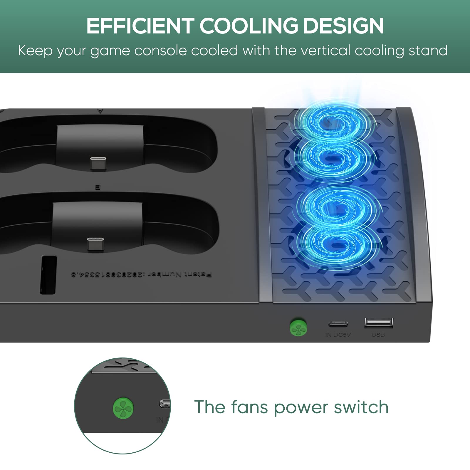 FASTSNAIL Vertical Stand with Cooling Fan for Xbox Series S Charging Station for Xbox Series X/S Controller, 2 Pack 1400mAh Rechargeable Batteries Charging Dock for Controller with Headset Stand