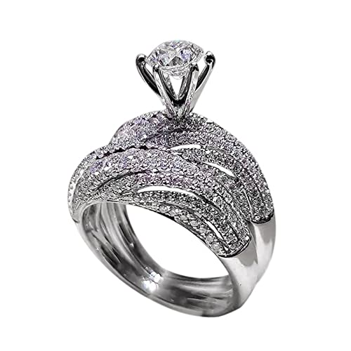 Exquisite Women's Ring Multi-Row Band Ring Pave Diamond Ring Mens And Ladies Couple His & Hers Bridal Matching Engagement Wedding Ring Band Set Cocktail Rings for Couples Valentines Day Gift