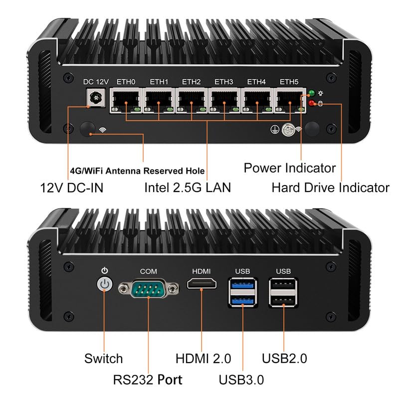 Firewall Micro Appliance, 6 Ports Mini PC Intel Quad Celeron N5105, Inter i226-V LAN, DDR4 RAM, AES-NI, Router PC, VPN, 16 GB RAM 512 GB SSD