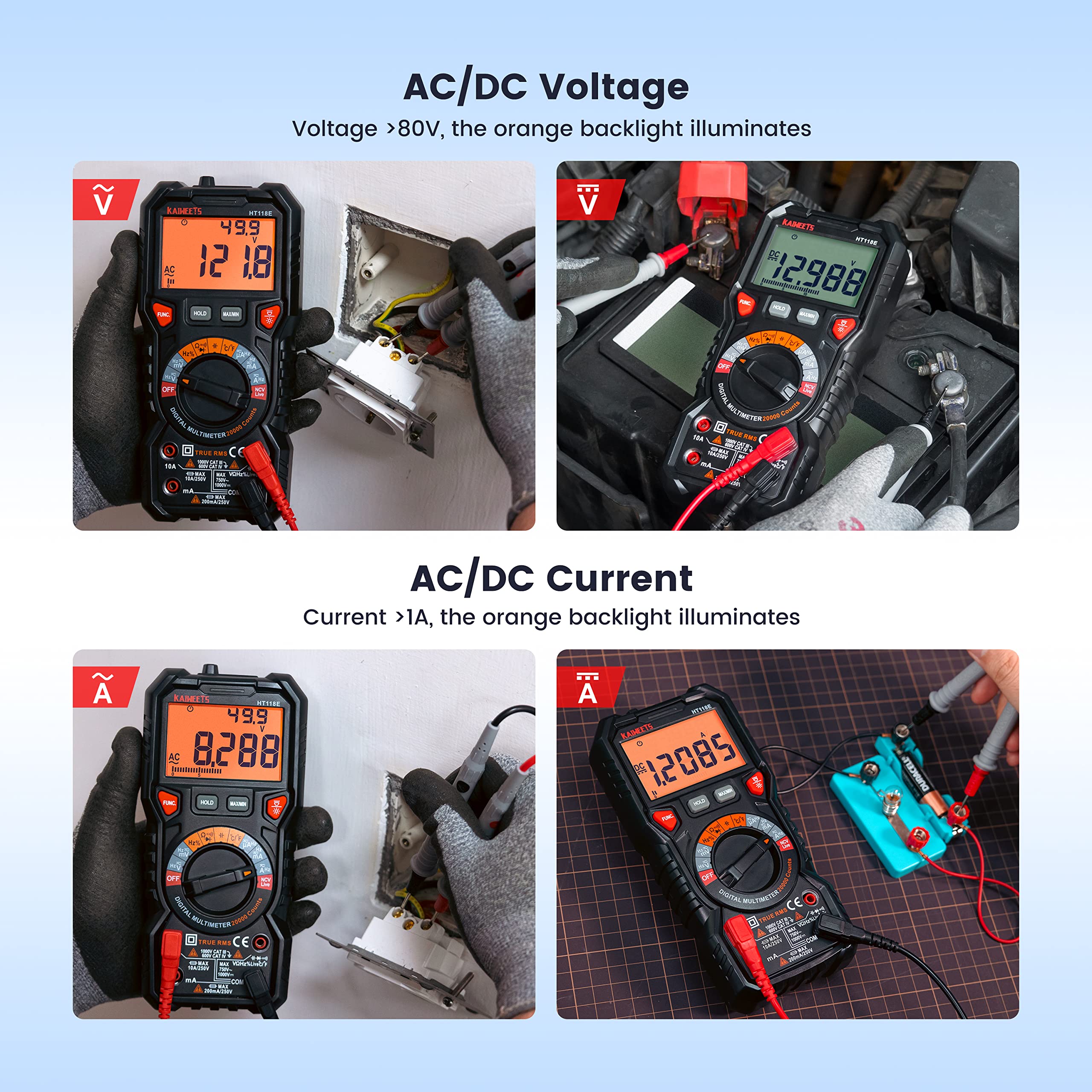 KAIWEETS HT118E Digital Multimeter and HT206D Clamp Meter