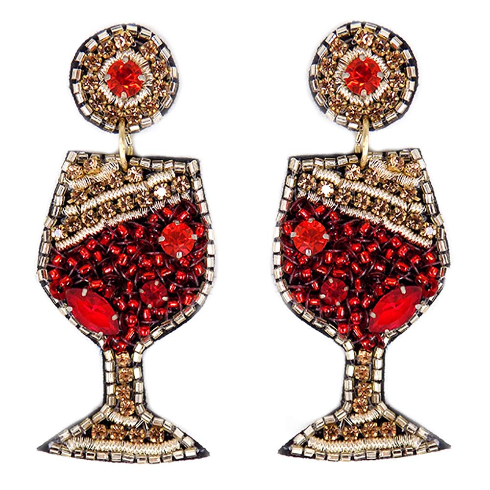 Emulily Handmade Beaded Wine Glass Post Earrings
