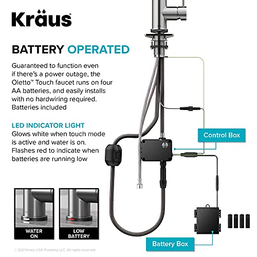 Kraus KTF-3104SFS Oletto Contemporary Single-Handle Touch Kitchen Sink Faucet with Pull Down Sprayer, 16 5/8 Inch, Spot Free Stain