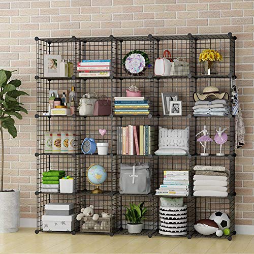 GEORGE&DANIS Wire Cube Storage Organizer Portable Wardrobe Closet Multi-Use DIY Shelf Modular Bookshelf Bookcase Metal Rack (71x14x71 inches), Black