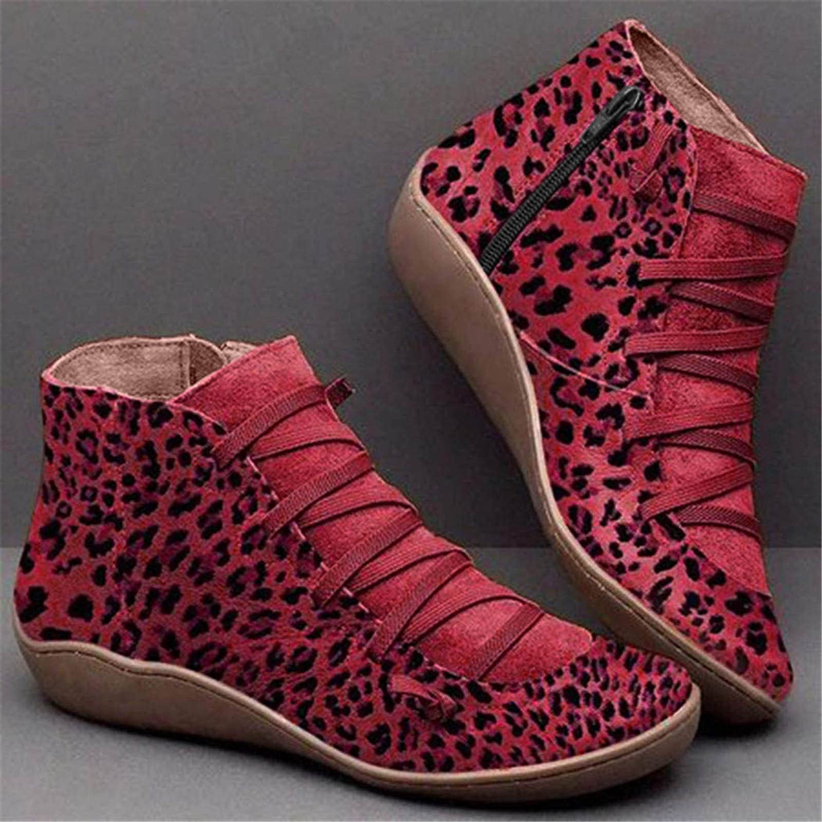 Gyouanime Womens Pointed Toe Ankle Booties Comfortable Chelseas Boots Shoes 2 Zipper Boots for Women with Heel Size 11 Red