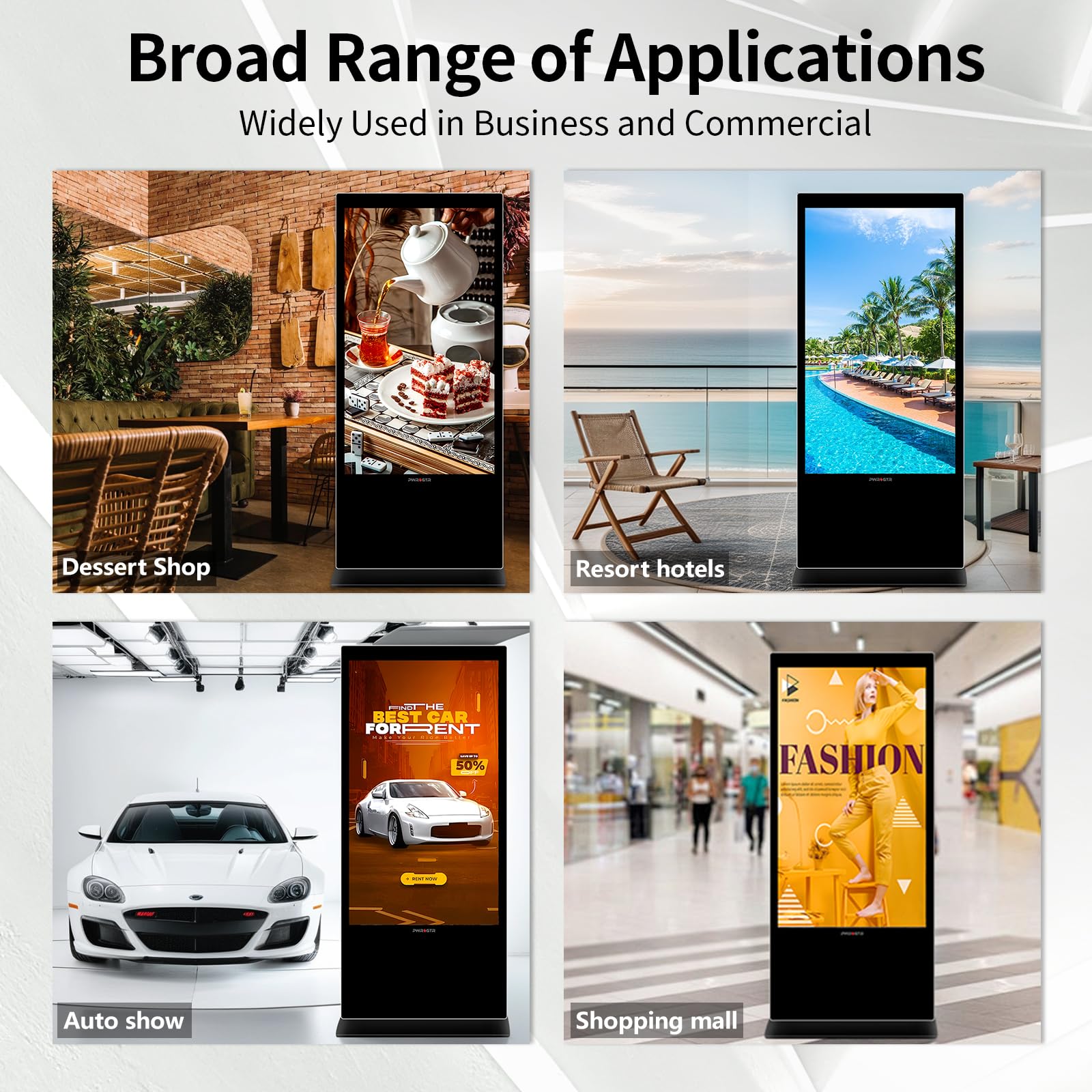 PWR4GTR 65 Inch Digital Signage Display, 4K UHD G+G Capacitive Touch Panel Floor Standing Advertising Screen Commercial LCD Totem Interactive Kiosk with USB/HDMI-in, Android 11 (4+64GB)