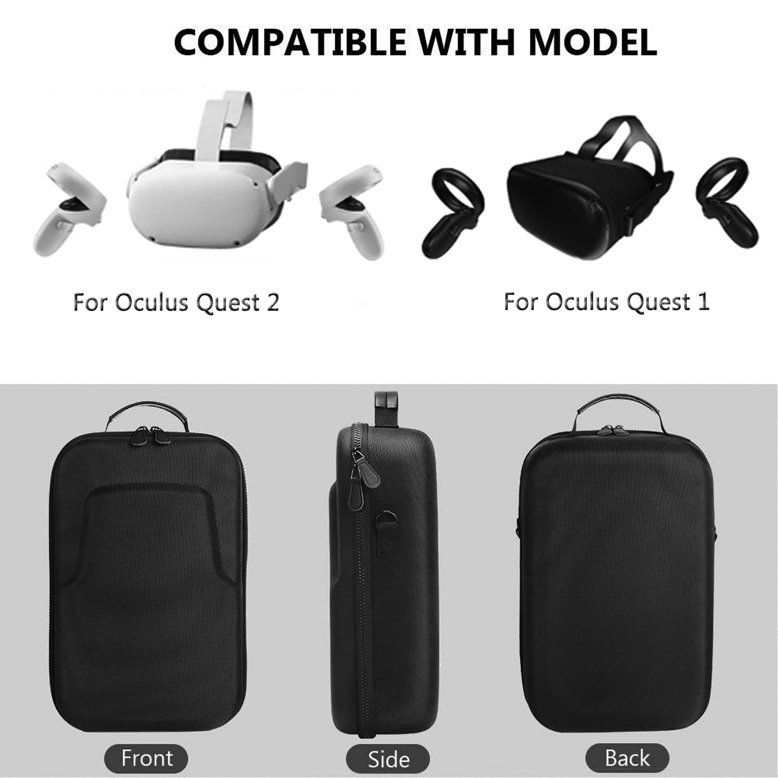Esimen Fashion Travel Case for Oculus Quest 2, Quest 1, Elite Strap Grip Link Cable Accessories Carrying Case (Black)