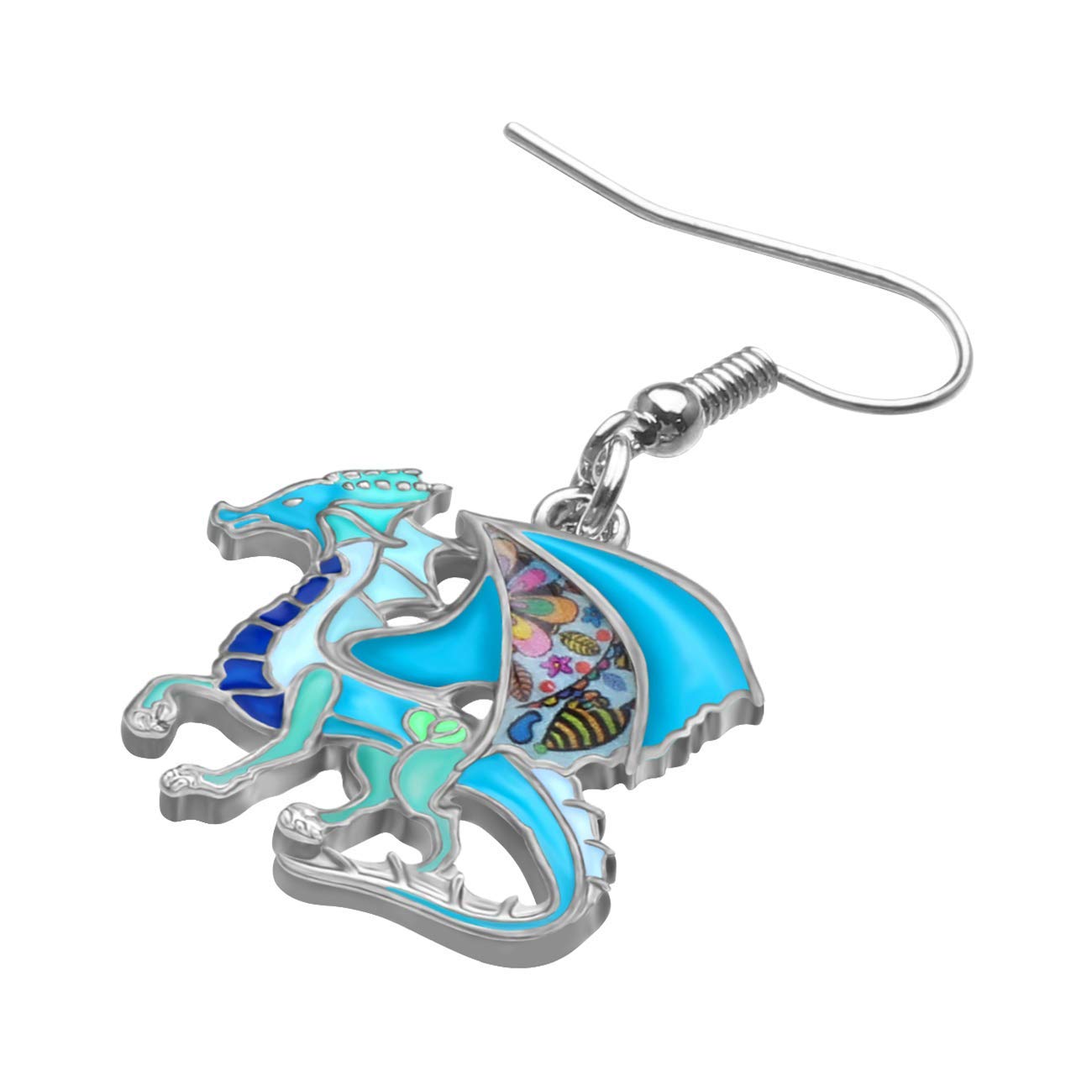 Enamel Alloy Dinosaur Fantasy Dragon Earrings Drop Dangle Unique Animal Jewelry for Women Dragons Gifts (Blue)