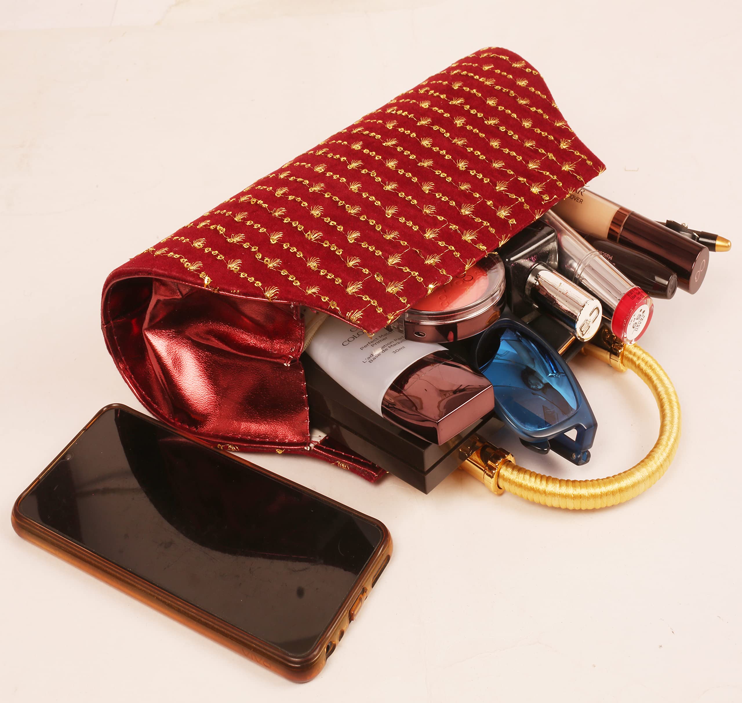 INDTRESOR handcrafted sequin evening purse handbag vintage party wedding gift for women. Maroon Gold