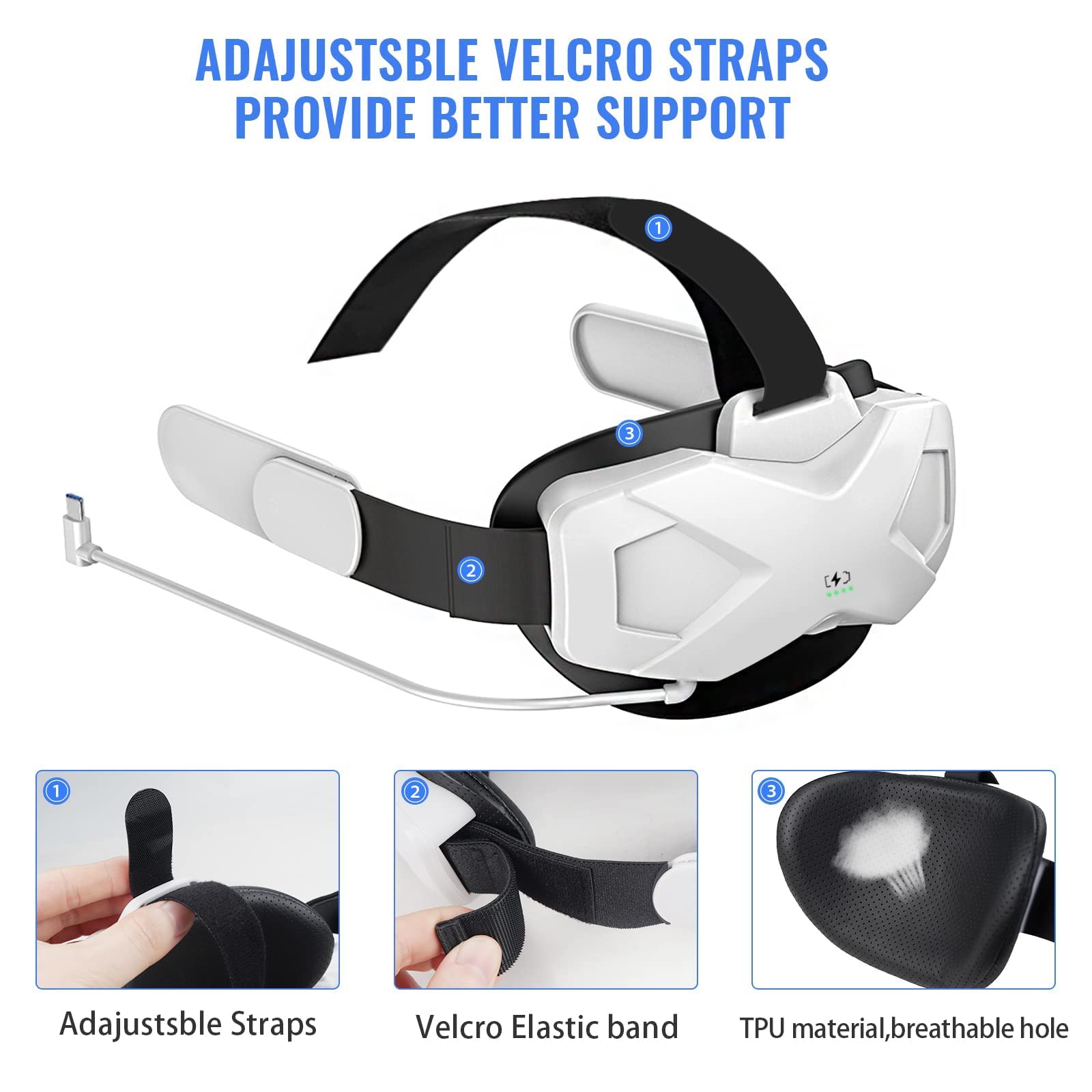 Elite Head Strap for Oculus Quest 2,5000 mAh Fast Charging VR Power Adjustable Head Strap Replacement with Enhanced Support and Comfort in VR Accessories for Meta Quest 2 SYXUPAP