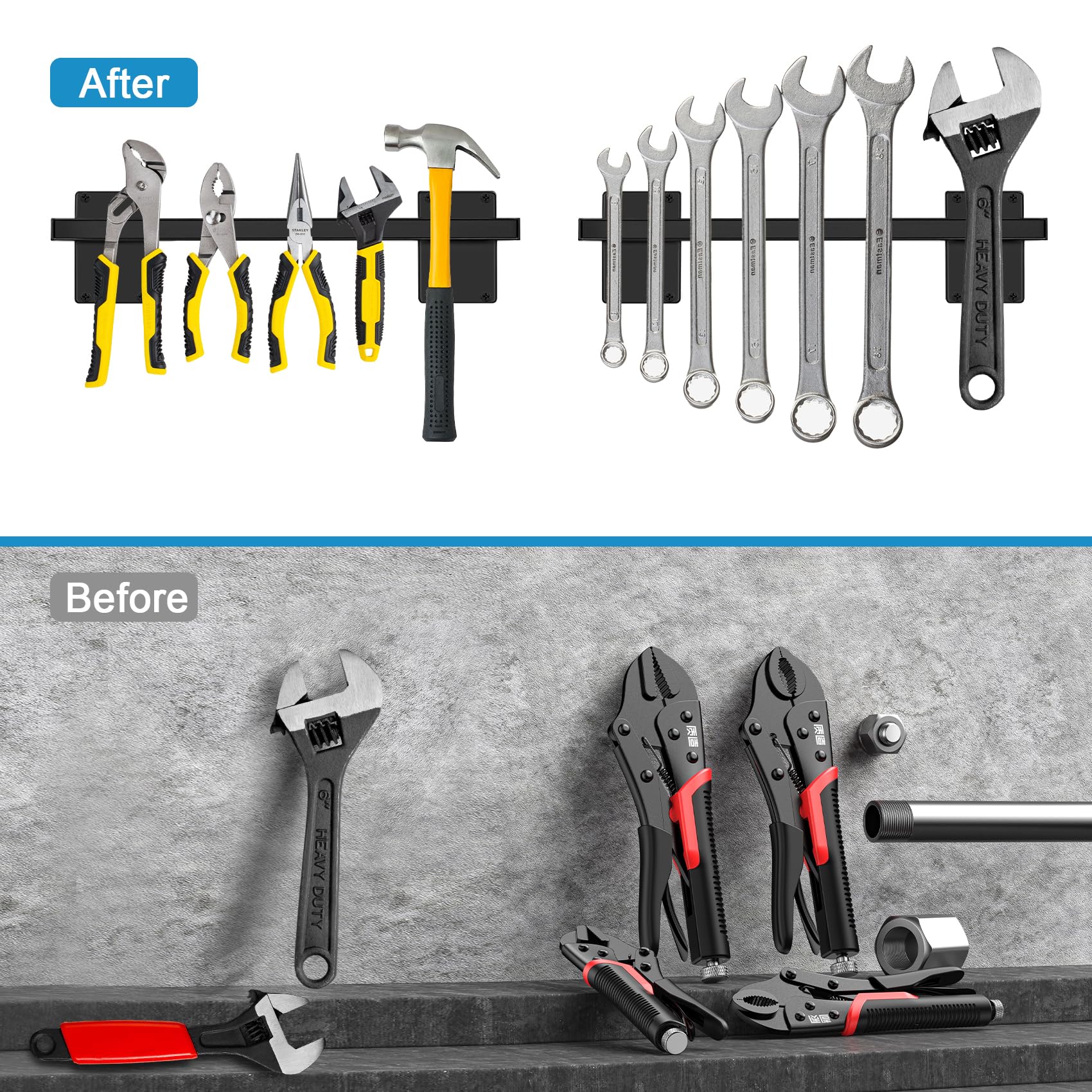 PYBTOOL Heavy Duty Magnetic Tool Holder Strip, Magnetic Knife Strips, Screwdriver Organizer, Garage Tool Storage Rack, Magnetic Tool Organizer Bar for Workspace, Garage, Kitchen(16Inch, 1 Pack)