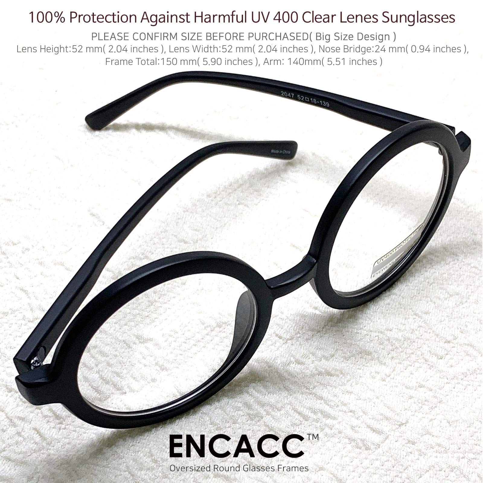 ENCACC Classic Round Horn Rimmed Eye Glasses Clear Lens Oval Non Prescription Frame (MATT BLACK 20473, Clear)