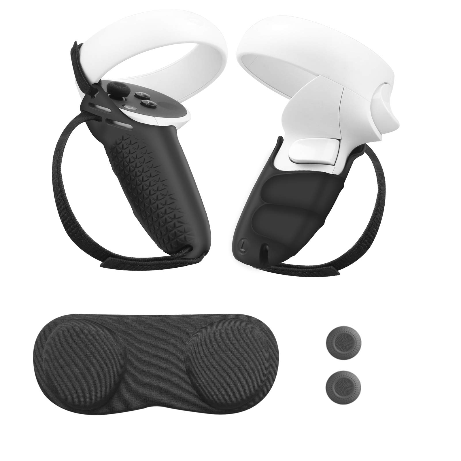 Esimen Finger Socket Grip Cover for Oculus Quest 2 Anti-Throw Touch Controller Handle Protective Sleeve Accessories Lens Cover with Joystick Caps -Easy to install (Black)