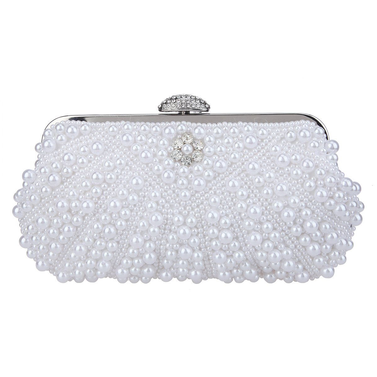 Fawziya Evening Clutch Rhinestone Faux Pearl Soft Novelty Purses For Women Formal-White