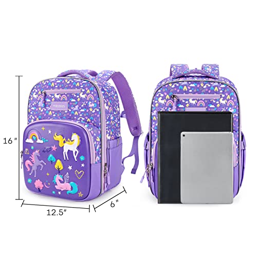 mibasies Unicorn Backpack for Girls 5-8, Large Capacity elementary school backpack(Purple Unicorn)