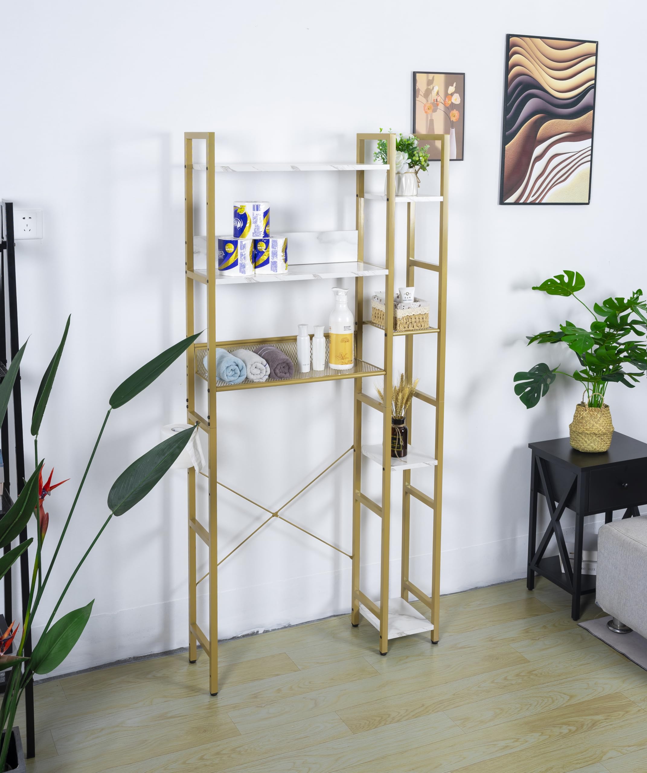 PENGHONG Multi-Functional Over thet Toilet Shelf, 7 Layer Toilet Rack, Bathroom Rack, Washing Machine Rack, Balcony Flower Rack (Golden)…
