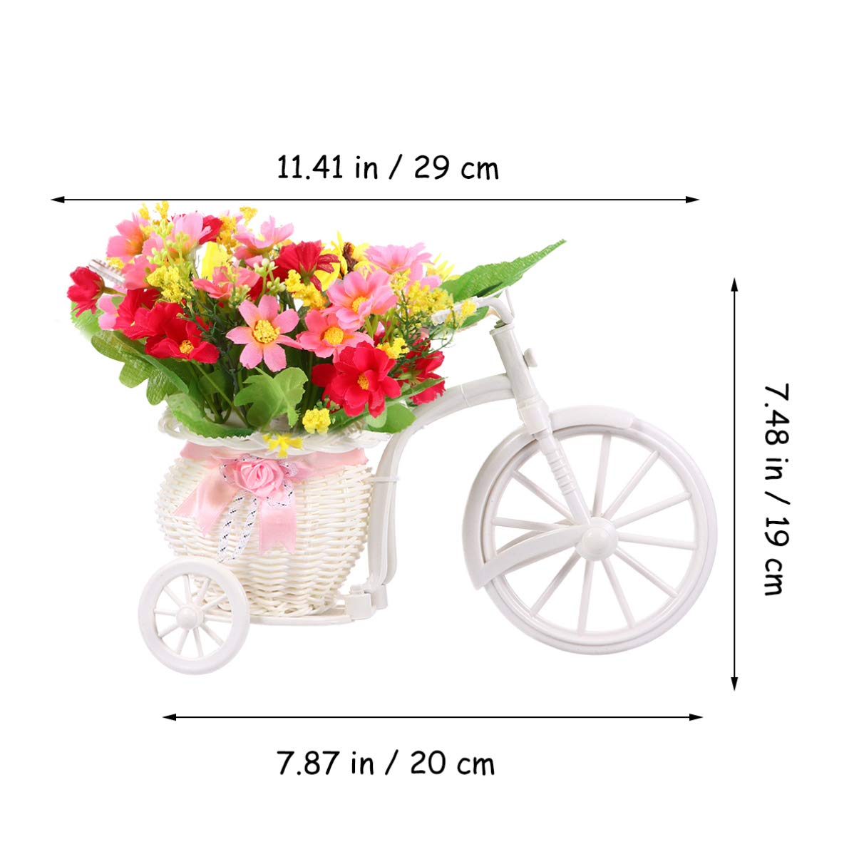 Garneck Artificial Daisy Flower Garden Silk Flower Baskets Bike Stand Mini Nostalgic Planter Bicycle for Home Wedding Decoration