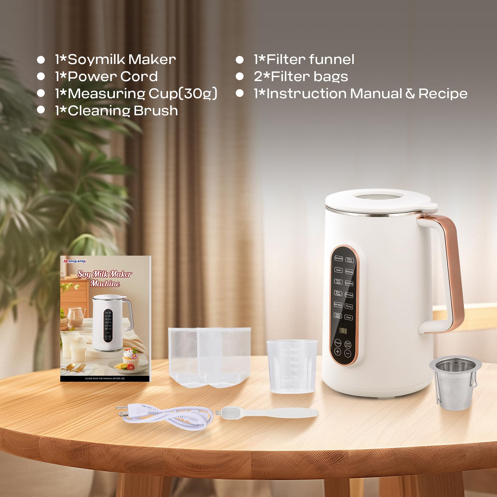 Moongiantgo 40oz Soy Milk Maker, 8-1 Automatic Almond Milk Maker Machine, Plant-Based Milk, Oat Milk, Dairy Free Beverages, 10 Blades Nut Milk Maker with 12h Delay Start/Keep Warm/Auto Clean (White)