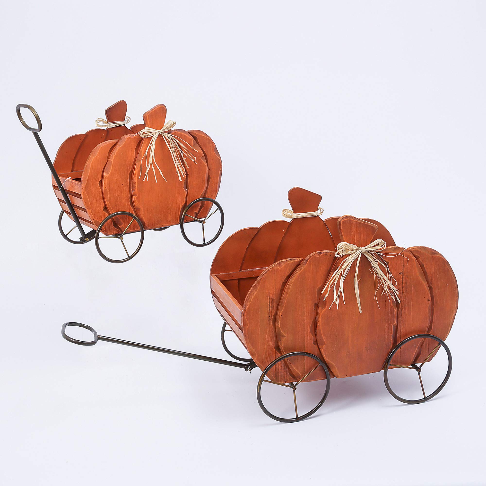 Gerson S/2 Nesting Wood Pumpkin Wagon Home Decor, 0InL x 0InW x 0InH, Orange
