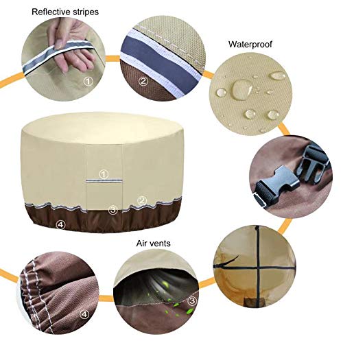 KREVEROY Outdoor Patio Round Fire Pit Cover 36 inch Heavy Duty 600D Waterproof Patio Gas Fire Pit Table Covers with Air Vent 36 x 36 x 24in