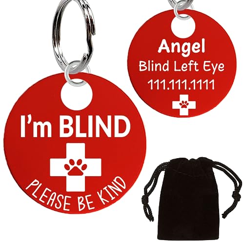 Personalized Dog Id Tag for Blind Dogs, Blind Dog Name Tag, Medical Alert for Blind Pets, Blind Dog Tag, Blind Cats, Medical Alert for Blind Pets, Aluminum, Laser Engraved, I Am Blind Please Be Kind