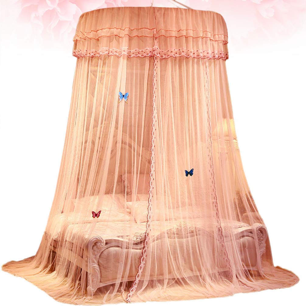 Garneck Princess Bed Canopy, Round Lace Dome Baby Kids Crib Netting Game House Canopy Tent Pink