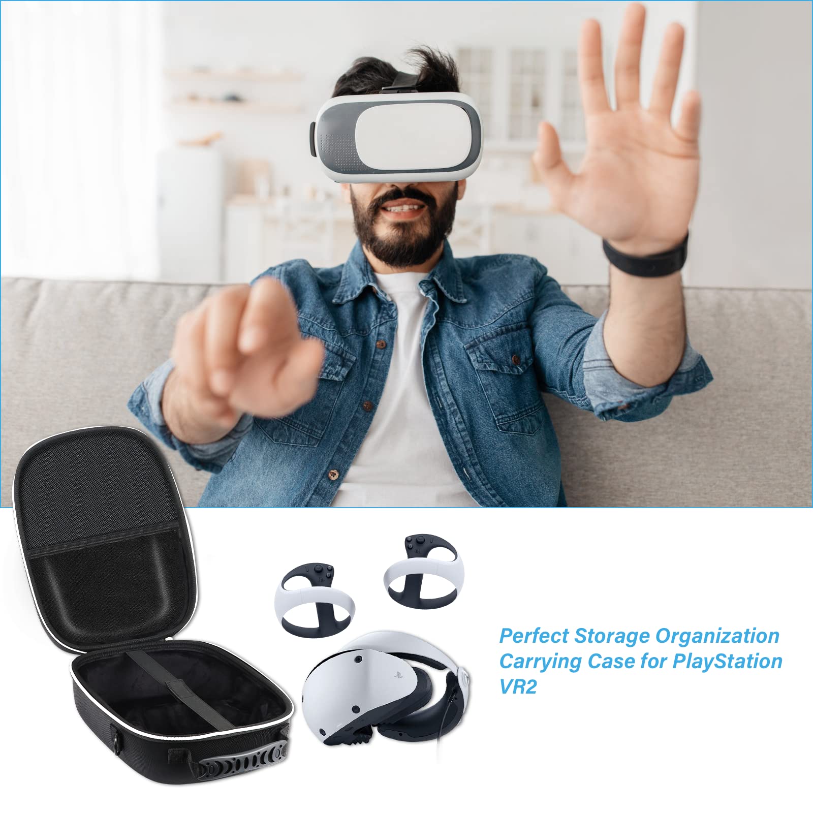 Hard Carrying Case Compatible with PlayStation VR2 Gaming Headset and Touch Controllers Accessories,Waterproof Box for PSVR2 with Shoulder Strap&Clean Cloth - Excluding vr for PSVR2