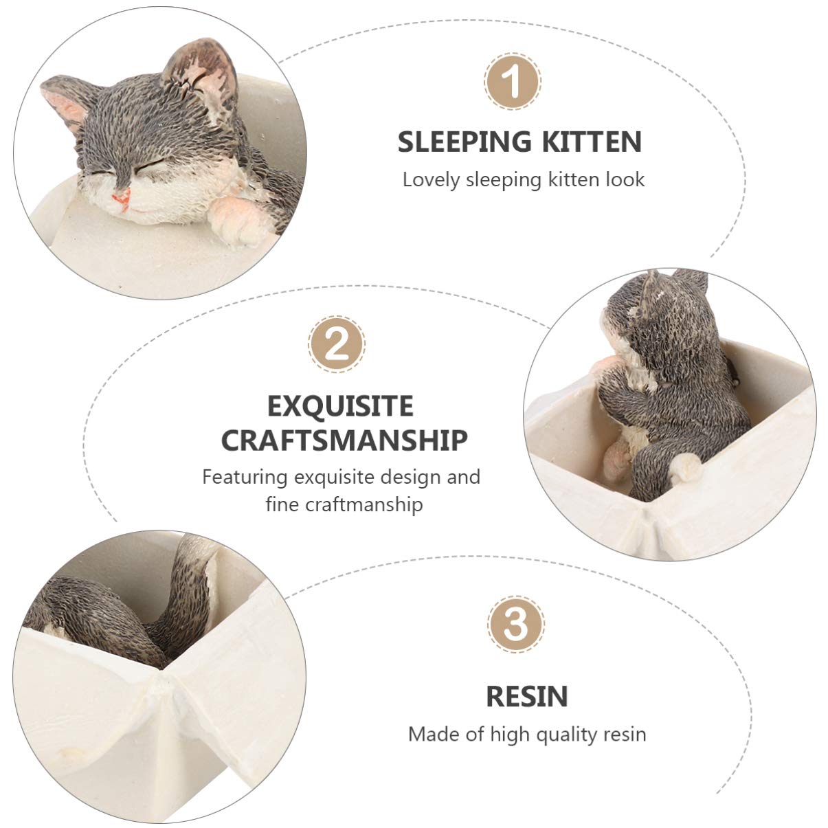 Garneck Resin Cat Figurines Little Kitty Sleeping in Box Statue Realistic Kitten Collection Crafts for Living Room Bedroom Garden (Grey)