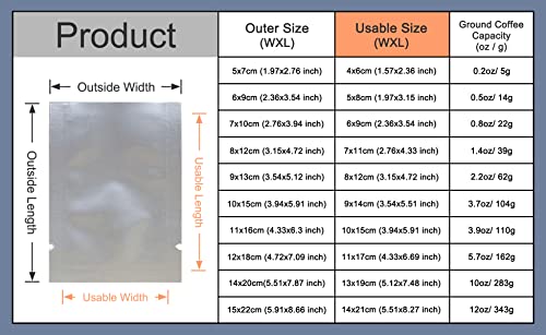 MITOB Silver Mylar Bags Pure Aluminum Foil Flat Food Storage Bag 3.9 Mil Open Top Heat Sealing Vacuum Pouch for Coffee Beans Candy