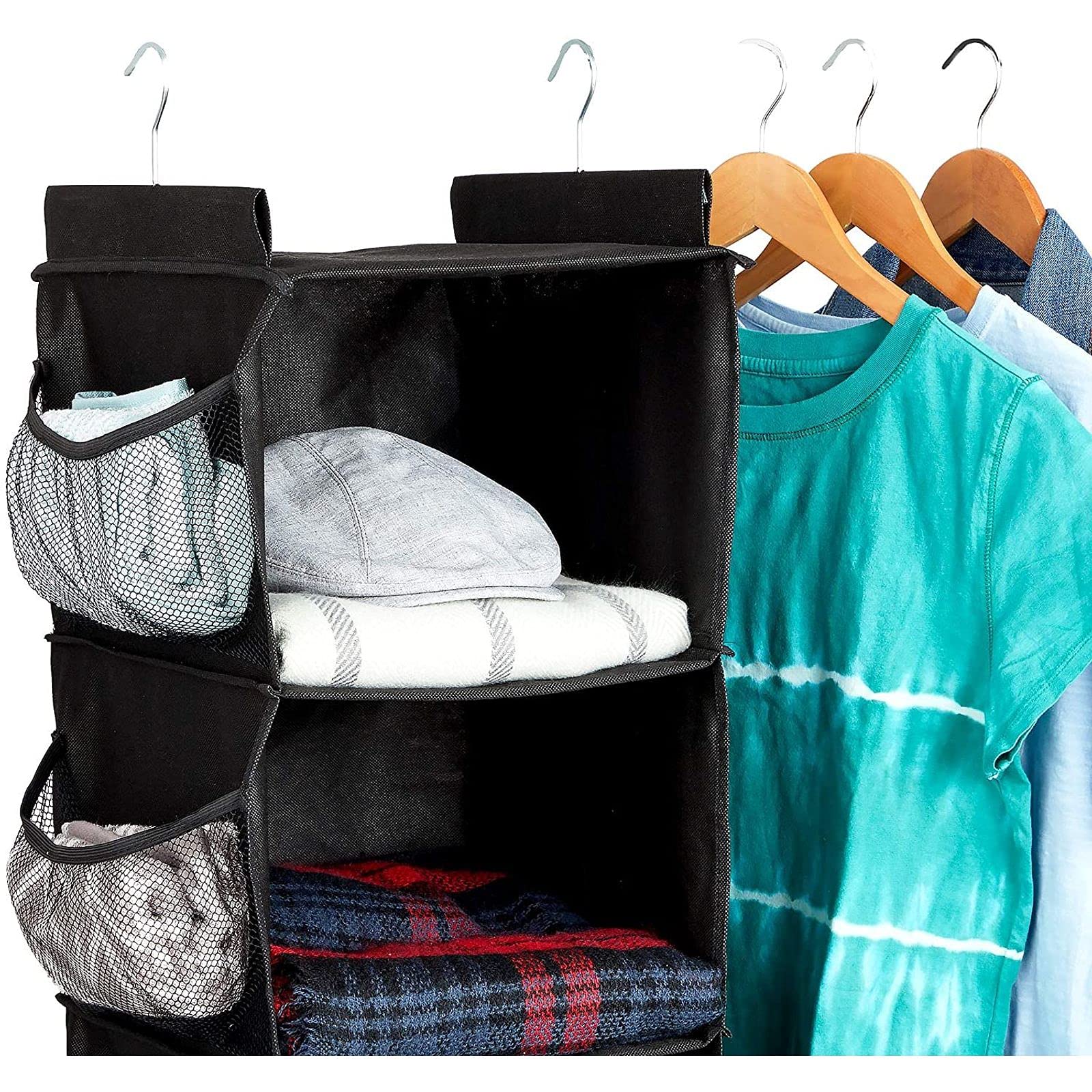 Farmlyn Creek 4-Shelf Hanging Closet Organizer with Pockets (Black, 12 x 11.5 x 33.6 in)