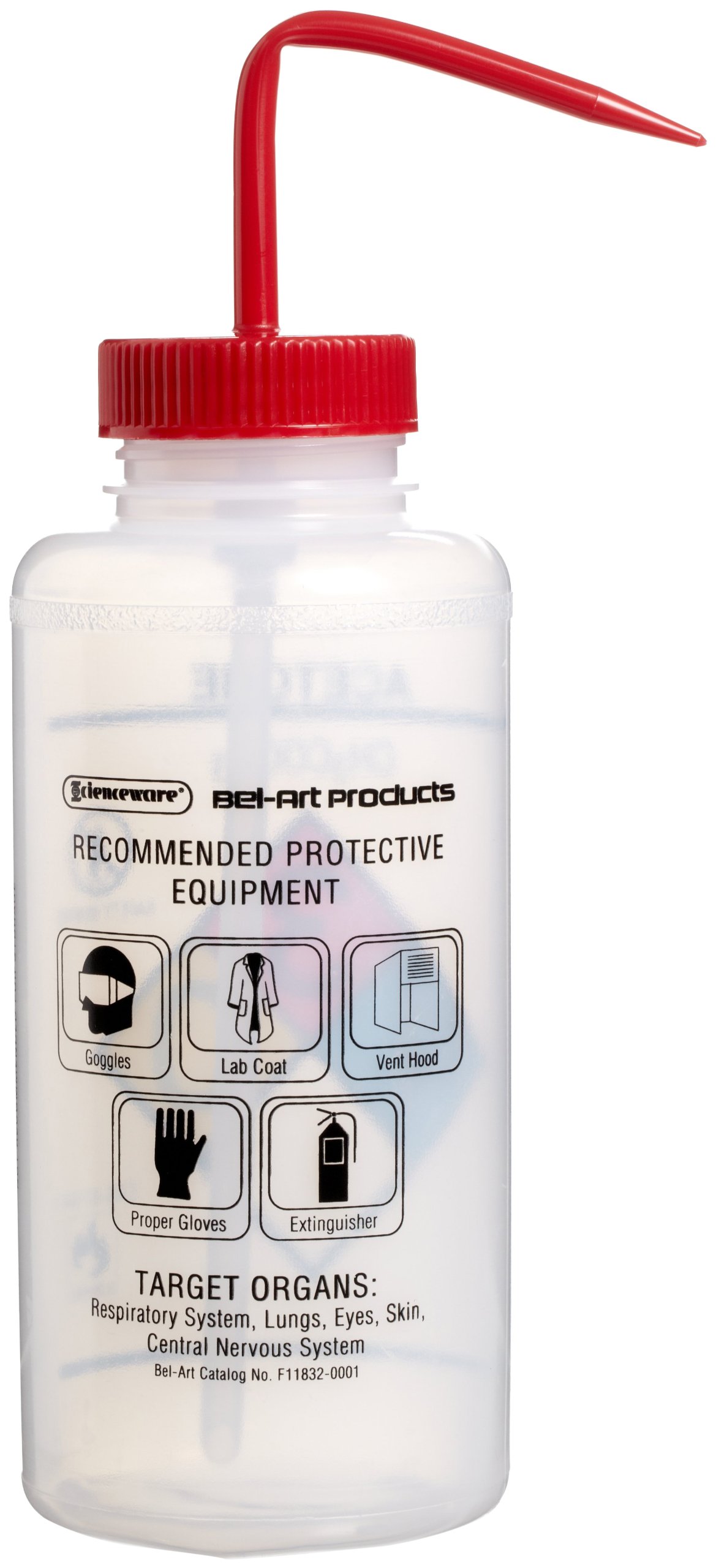 SP Bel-Art Right-to-Know Safety-Vented / Labeled 4-Color Acetone Wide-Mouth Wash Bottles; 1000ml (32oz), Polyethylene w/Red Polypropylene Cap (Pack of 2) (F11832-0001)