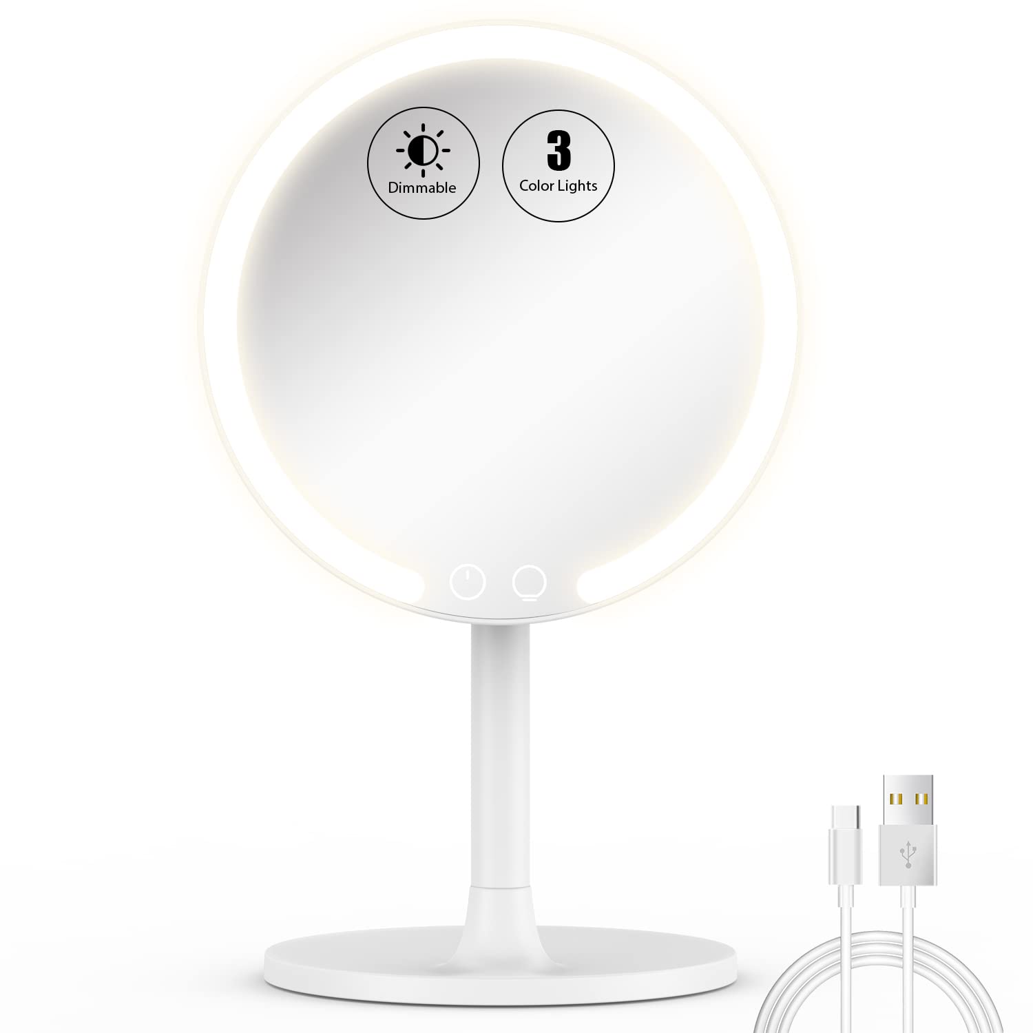 EASEHOLD Rechargeable Lighted Makeup Mirror, Desk Vanity Mirror with 56 LED Lights, 3 Lighting Modes Dimmable 180 Degree Rotation Touch Screen, Light Up Mirror for Travel, Portable Cosmetic Mirror