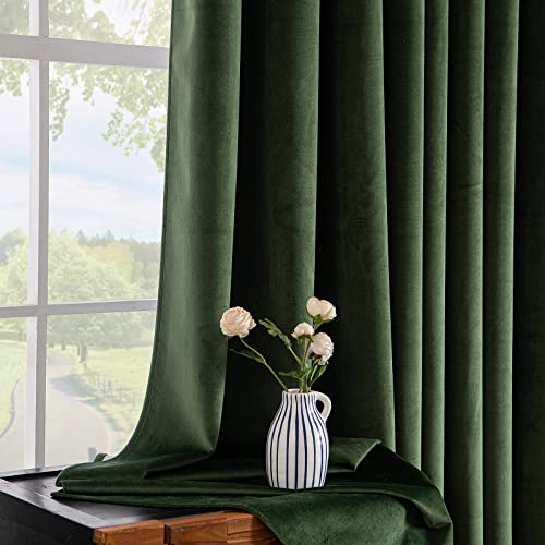 MIULEE Olive Green Velvet Curtains 96 inches Long and 100% Blackout Velvet Curtains