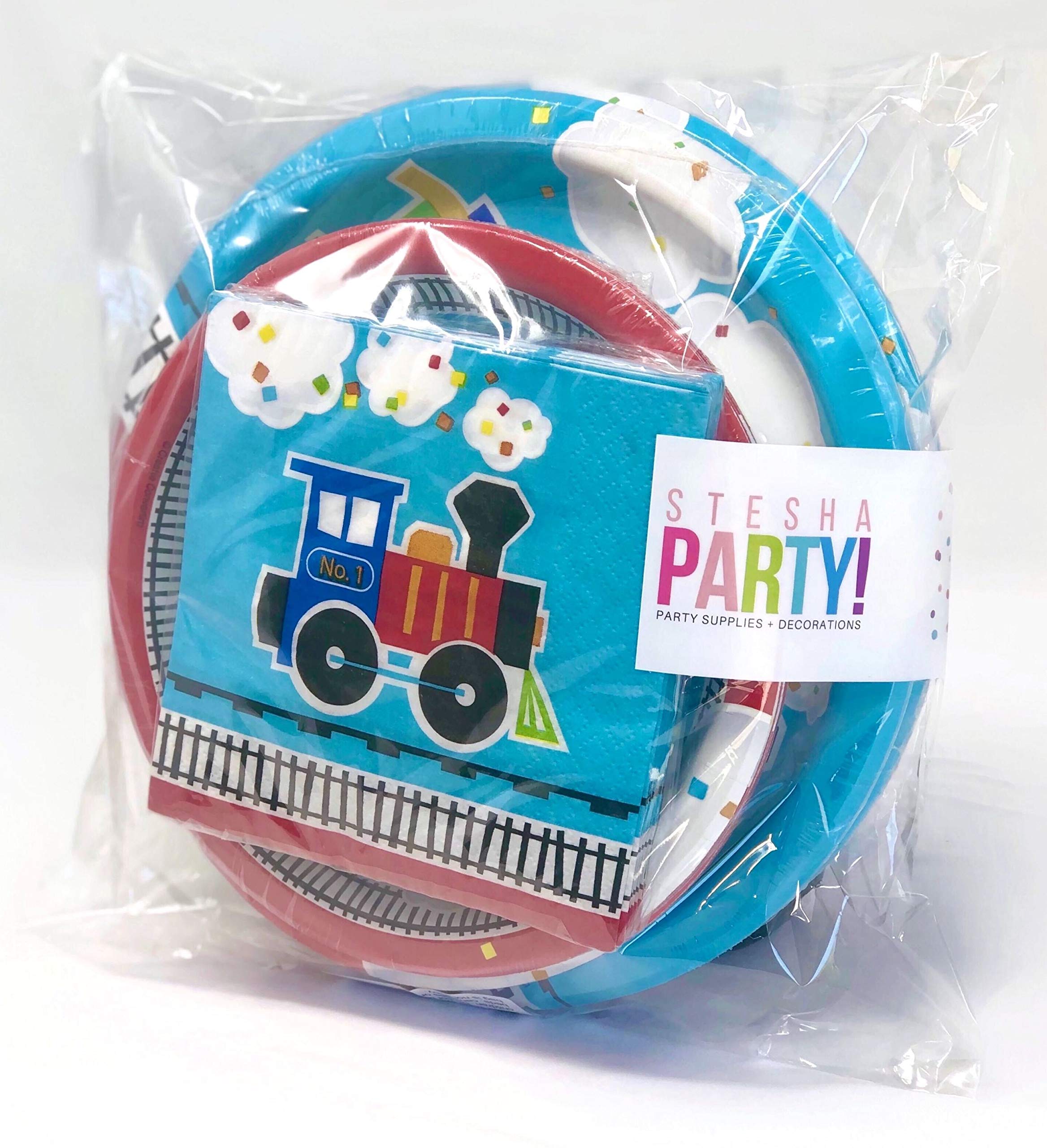 Train Party Supplies - Choo Choo Birthday Paper Plates and Napkins (48 Pieces)