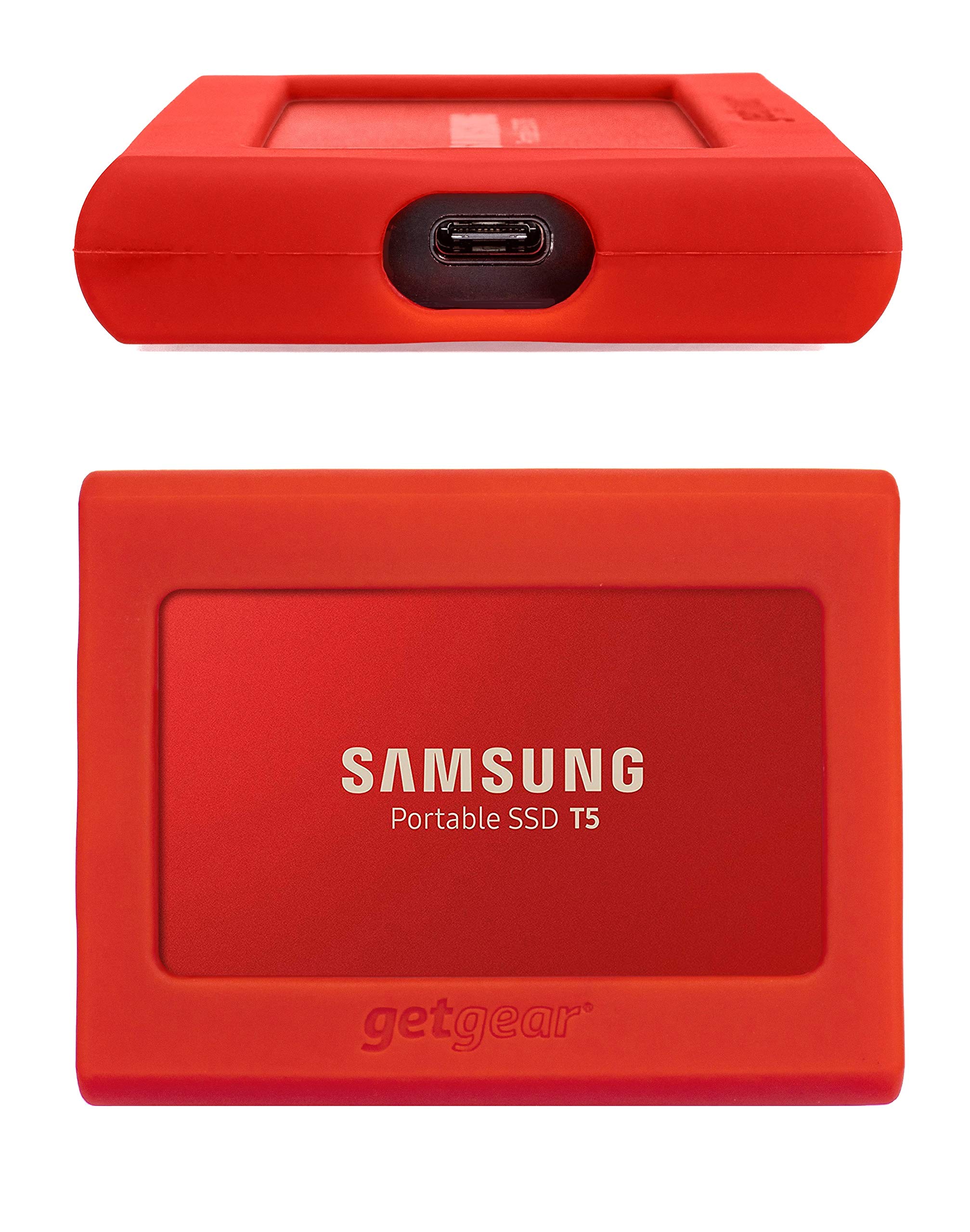 getgear Silicone Bumper for Samsung Portable SSD T5, Strong-Shock Absorbing, Slip-Resistant - Red