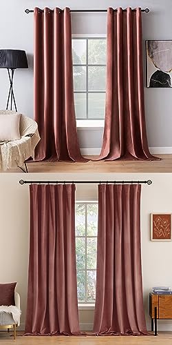 MIULEE Velvet Curtains Dusty Rose Grommet Curtains Thermal Insulated Soundproof Room Darkening Curtains/Drapes for Living Room Bedroom Decor 52x90 Inch Set of 2 Bundle Pinch Pleated Curtains 2 Panels