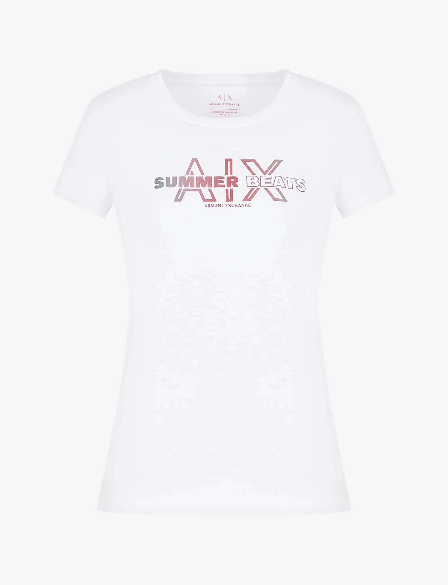 EMPORIO ARMANI Women's Crew Neck Reg Fit Summer Beats T-Shirt, Optic White, Large