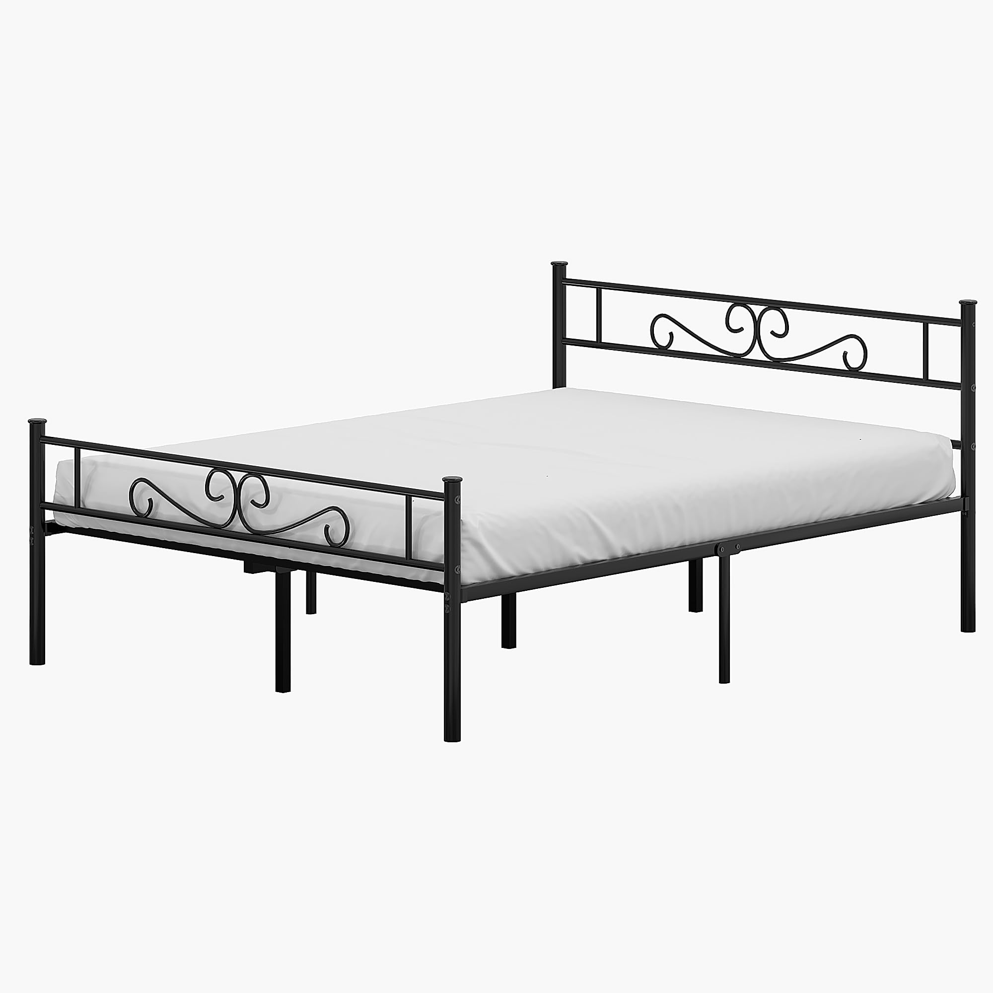 VECELO Full Size Bed Frame with Headboard, 14 Inch Metal Platform Mattress Foundation, No Box Spring Needed, Squeak Resistant, Easy Assembly, Matte Black