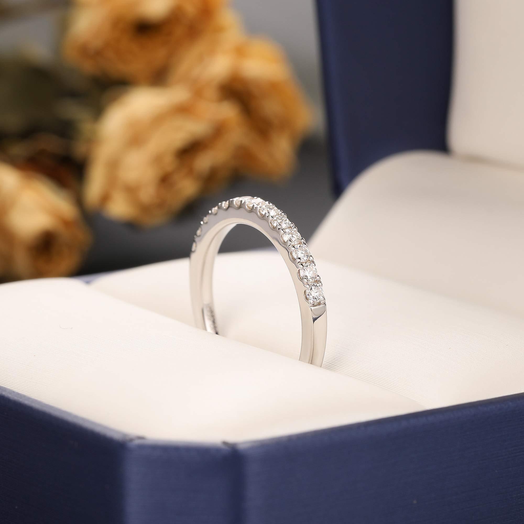 Esdomera Brilliant 0.46ctw Round Cut Moissanite Half Eternity Wedding Band With Platinum Plated Sterling Silver Ring For Women (4)