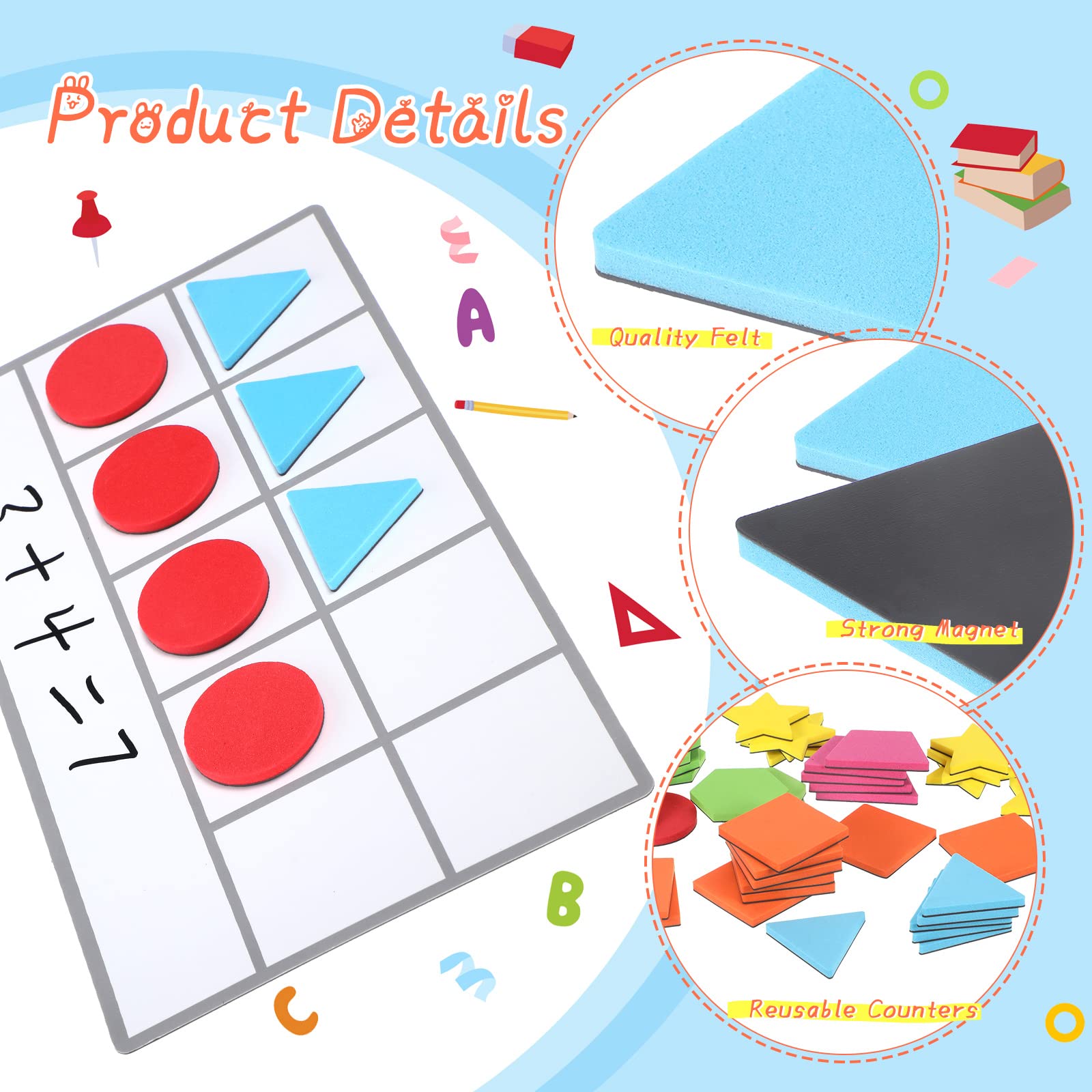 Harrycle 72 Pcs Magnetic Ten Frame Sets Math Manipulative for Kindergarten Math Games 6 Ten Frames 60 Magnetic Math Counters 4 Dry Erase Markers Toddler Learning Toys Game for Elementary Preschool