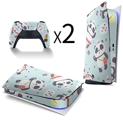 Funny Pandas Full Protective Skin Cover Design Wrap Decal Sticker Compatible with PS5 Digital Edition Console and Controller