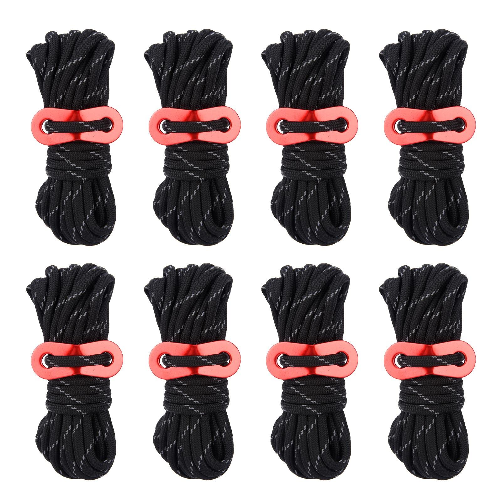 Fawcotu 8pcs Reflective Tent Rope,4m Camping Rope Lightweight Guy Lines Tent Cord with Adjuster for Outdoor Hiking Accessories