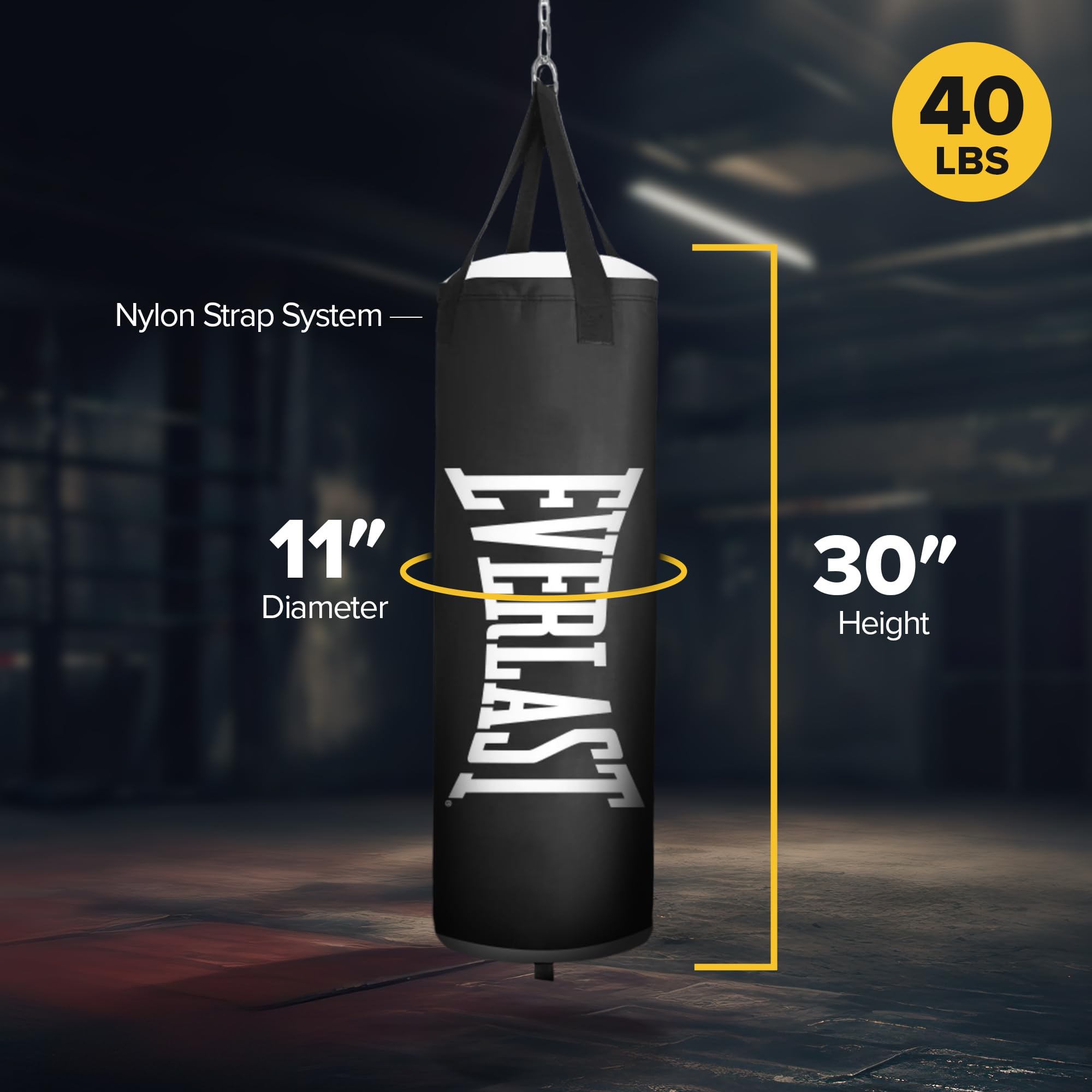 Everlast NevaTear 100 Pound Hanging MMA/Boxing Training Heavy Punching Bag, Black